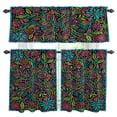 Abstract Flowers Kitchen Curtains Set for Windows, Retro Abstract Blue ...
