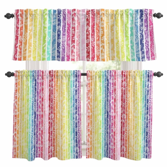 Abstract Flowers Kitchen Curtains Set for Windows, White Dandelion ...