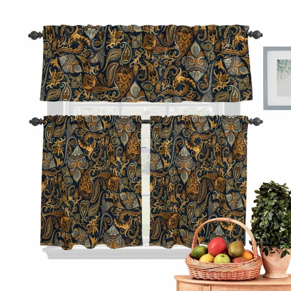 Abstract Flowers Kitchen Curtains Valances 3 Piece Set, Retro Paisley ...