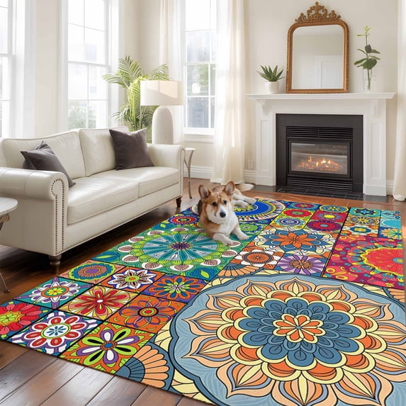 Abstract Flowers Large Area Rugs 5x8 ft Ethnic Style Colorful Floral ...