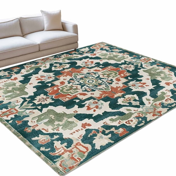 Abstract Flowers Large Area Rugs 5x8ft Red Green Vintage Medieval ...