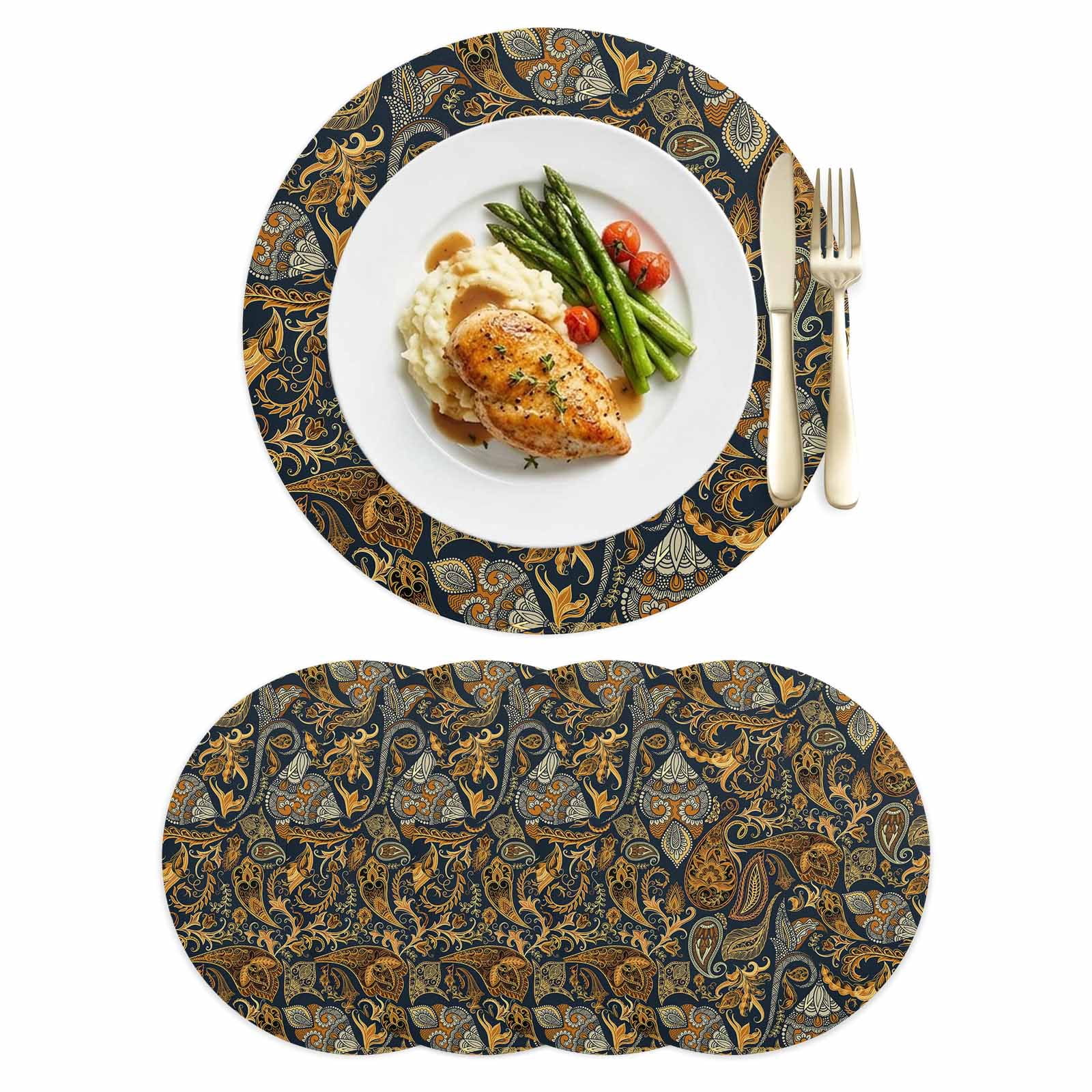 Abstract Flowers Leather Placemats Set of 4, 12 Inch, Retro Paisley ...