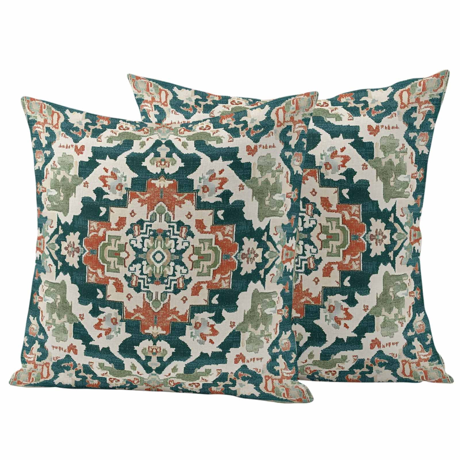 Abstract Flowers Outdoor Pillow Covers Set of 2 Red Green Vintage ...