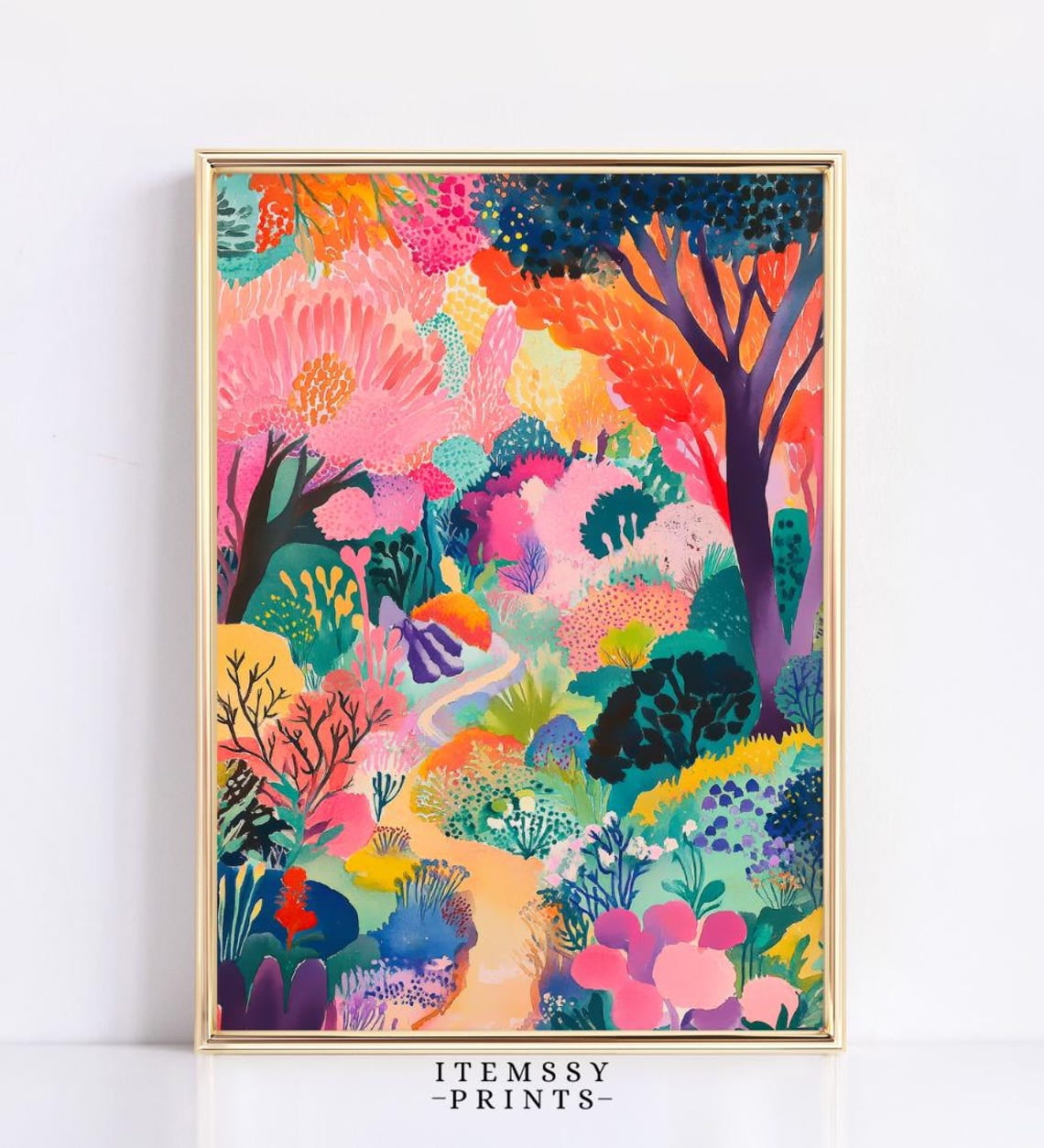 Abstract Flowers Patchwork Art, Jungle Colorful Poster, Living Room ...