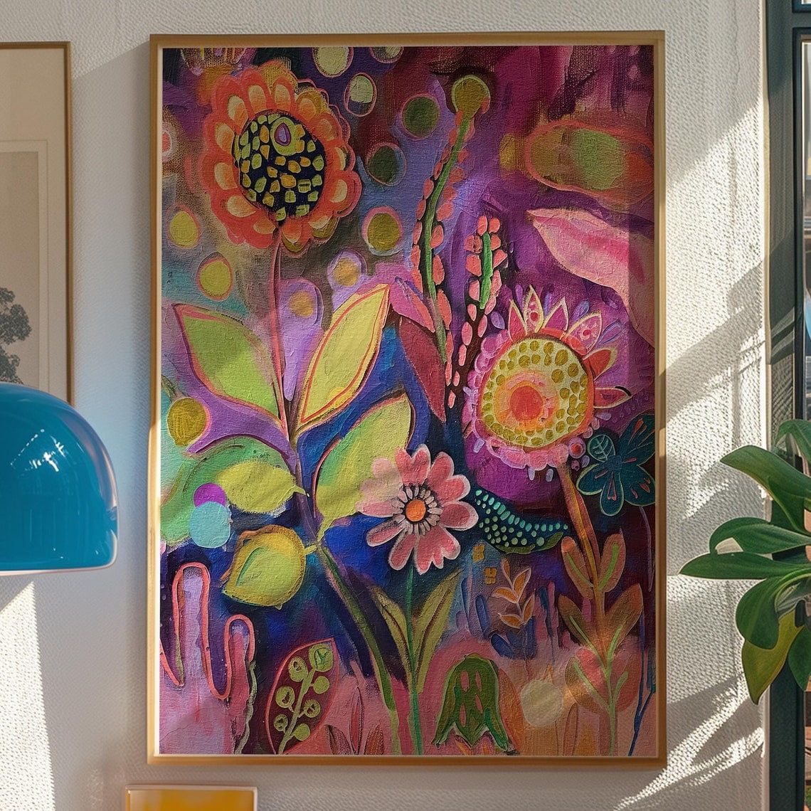 Abstract Flowers Print Dopamine Colors Decor Maximalist Decor Dorm Room ...