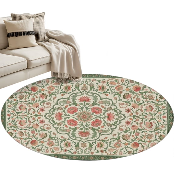 Abstract Flowers Print Round Rug 3ft Washable Circle Entryway Rugs Non ...