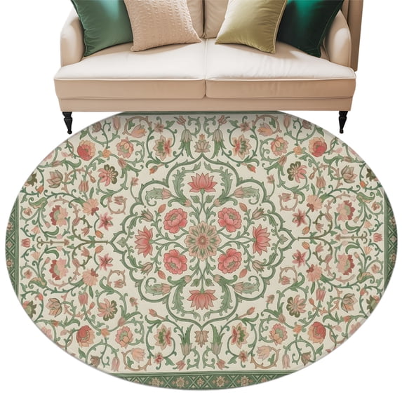 Abstract Flowers Print Round Rug 6ft Washable Circle Kitchen Rugs Non ...