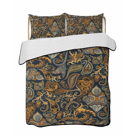 Abstract Flowers Quilts Bedding Set Queen Size Retro Paisley Floral ...