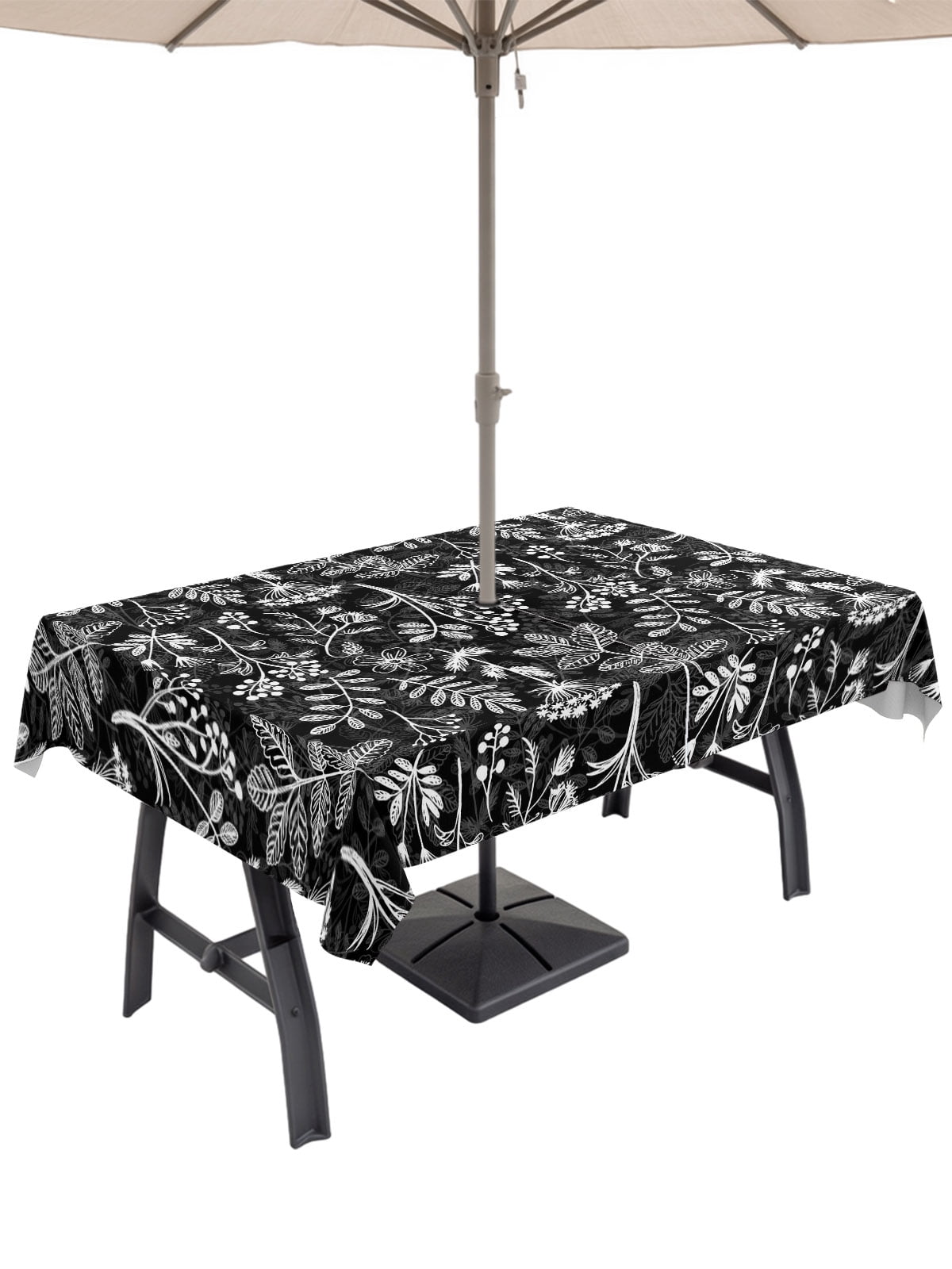 Abstract Flowers Rectangle Outdoor Tablecloth with Umbrella Hole White ...