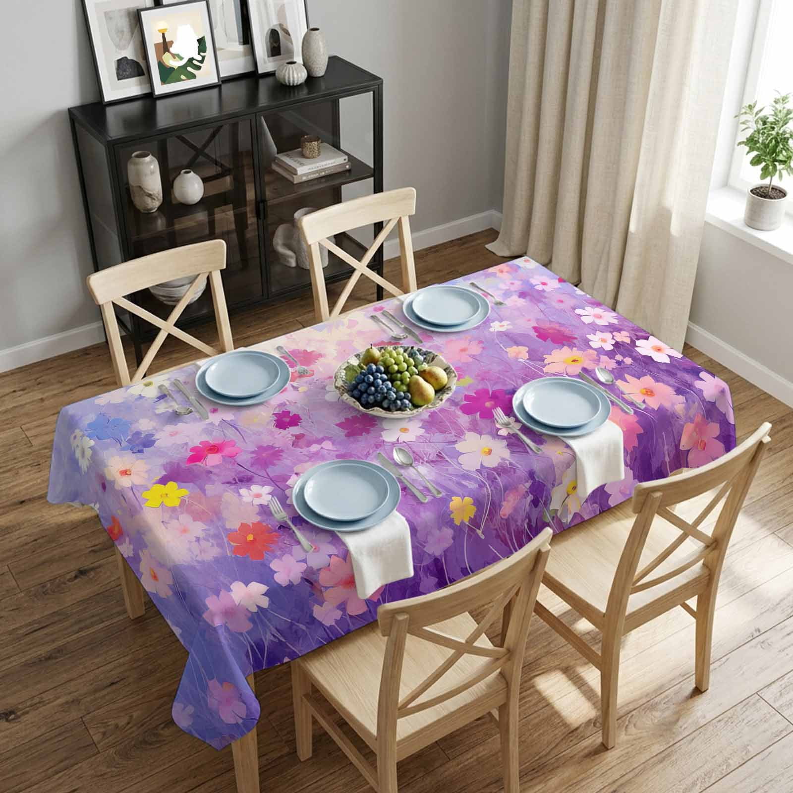 Abstract Flowers Rectangle Tablecloth 52x70 Inch Purple Daisy Full ...