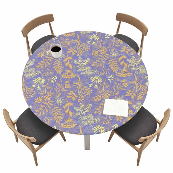 Abstract Flowers Round Fitted Tablecloth with Elastic Edge Orange ...
