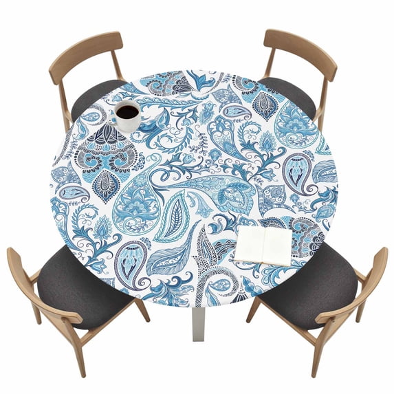 Abstract Flowers Round Fitted Tablecloth with Elastic Edge Retro ...