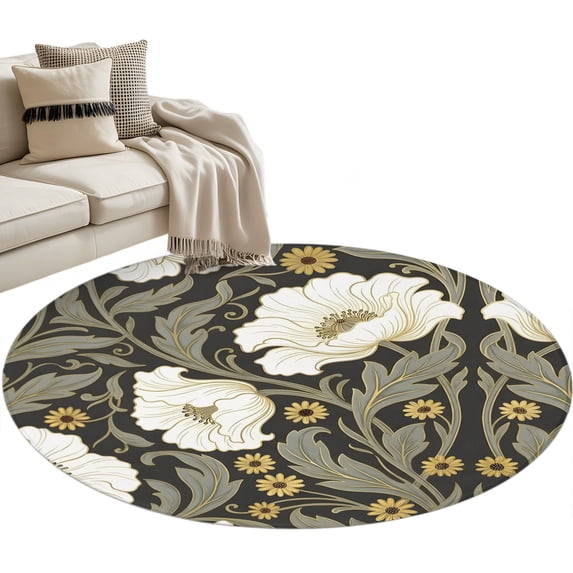 Abstract Flowers Round Rug 3.3ft Washable Circle Entryway Rugs Non Slip ...