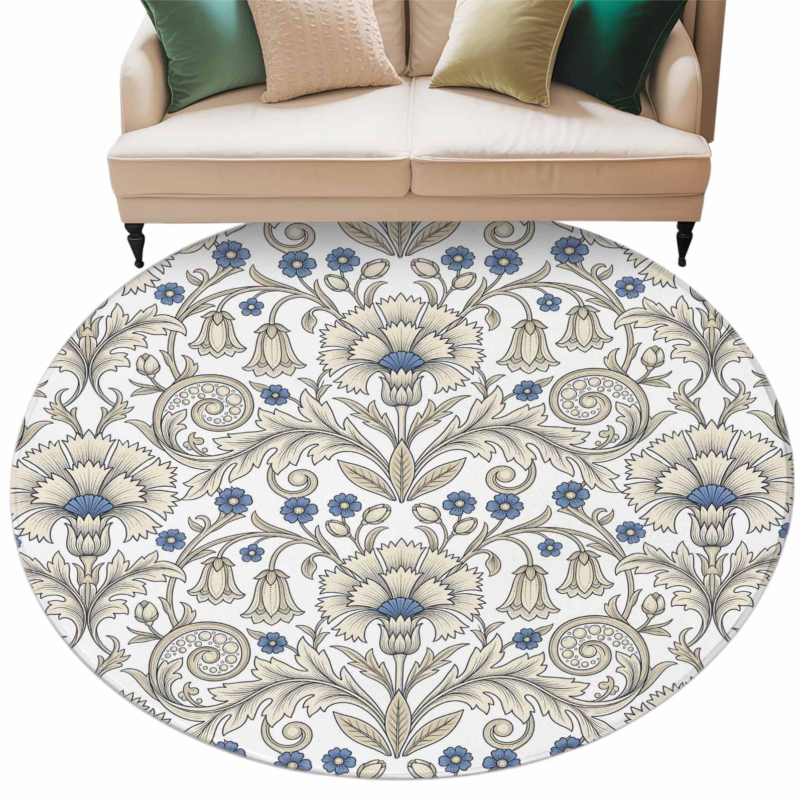 Abstract Flowers Round Rug 8ft Washable Circle Rugs Non Slip Spring ...