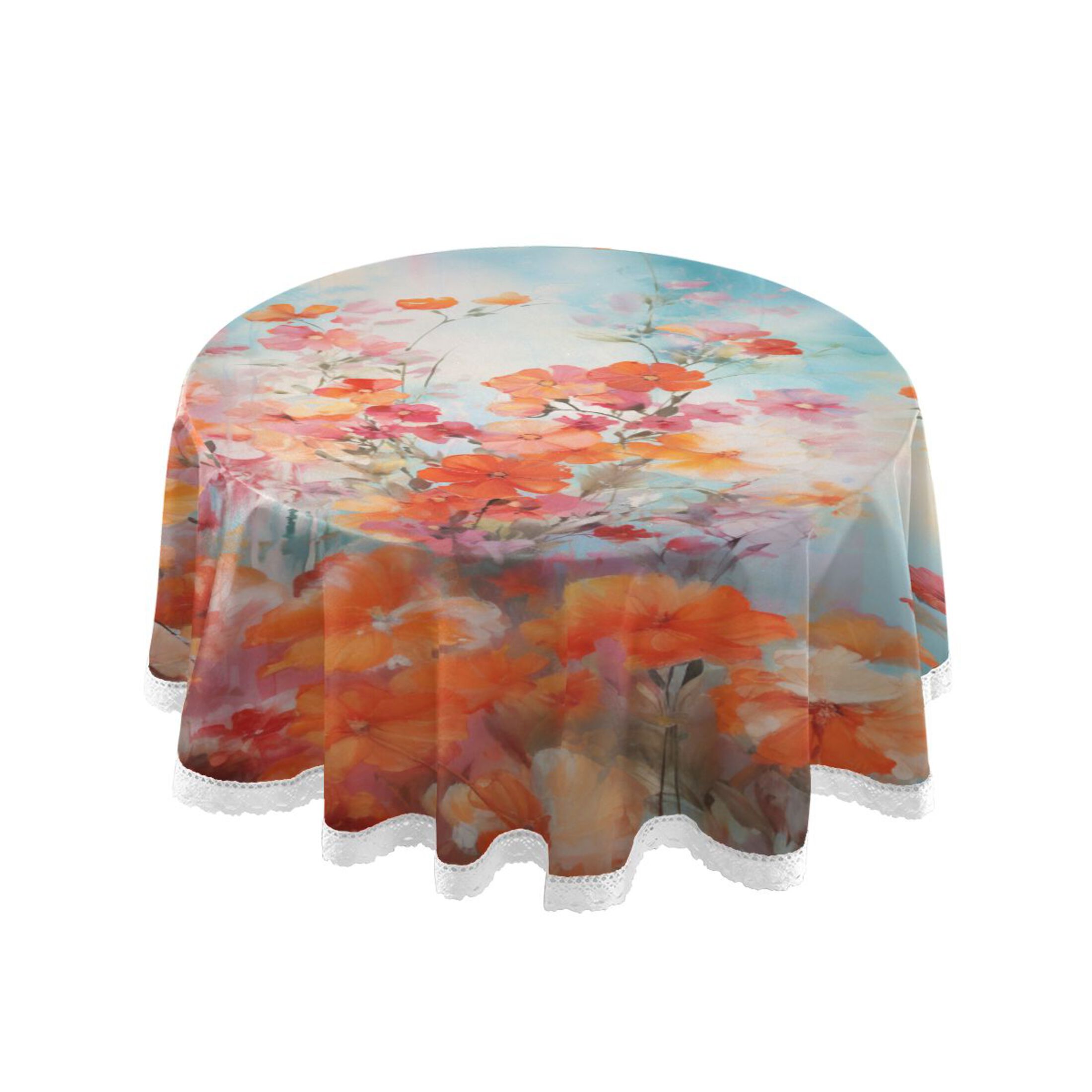 Abstract Flowers Round Tablecloth 60" Reusable Circle Table Cover ...