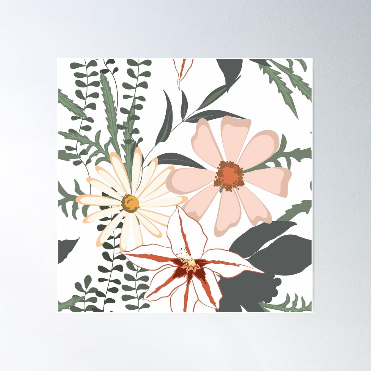 Abstract Flowers Seamless Patterns. Poster Wall Art, Modern Wall Decor ...