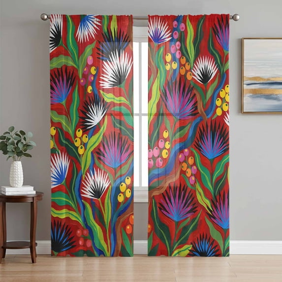 Abstract Flowers Sheer Curtains 72 Inch Length 2 Panels Set, Spring ...