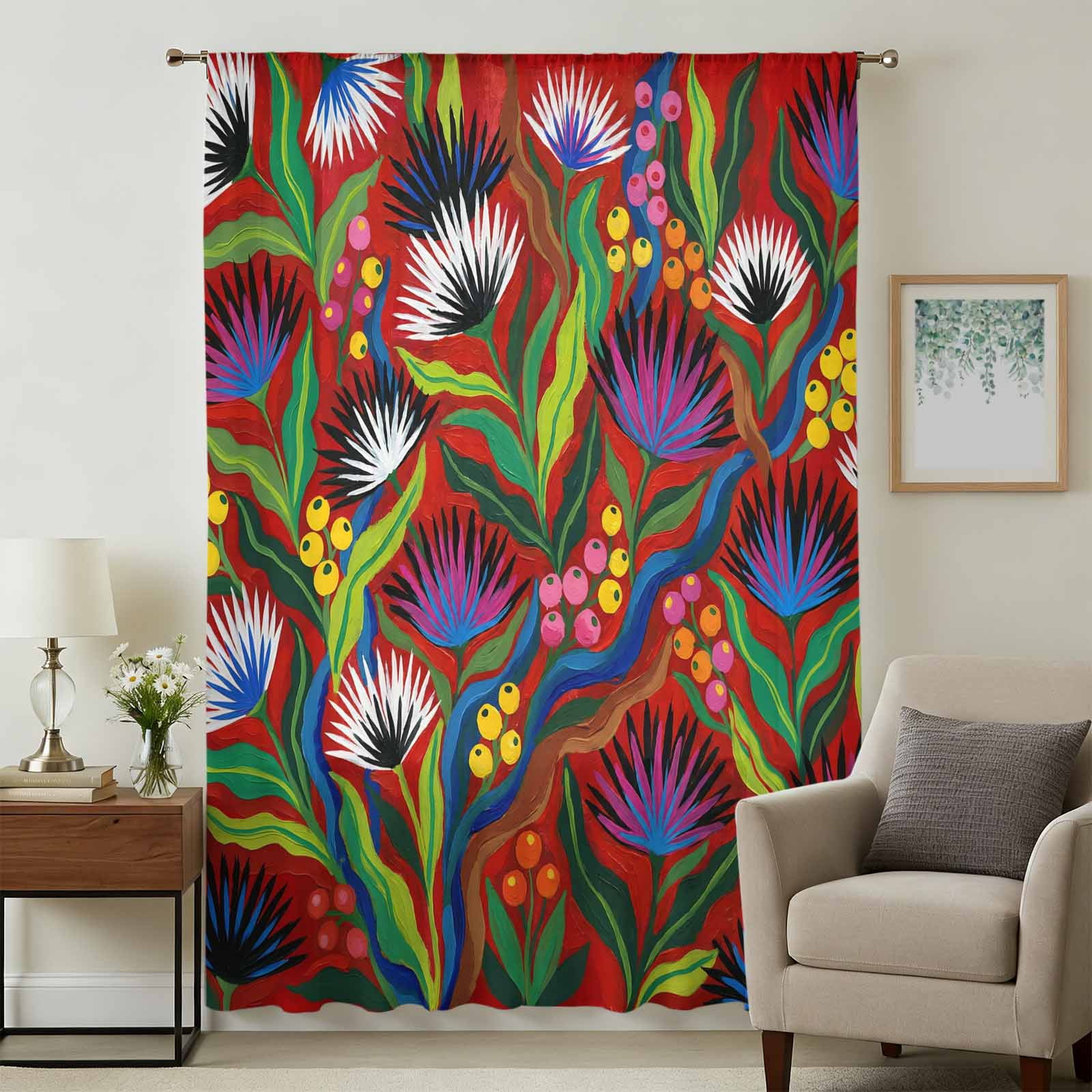 Abstract Flowers Sheer Curtains 72 Inches Long, Spring Botanical Floral ...