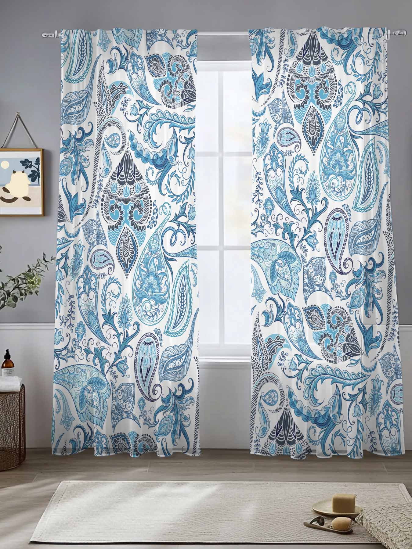 Abstract Flowers Sheer Curtains 84 Inches Long 2 Panels Retro Paisley ...