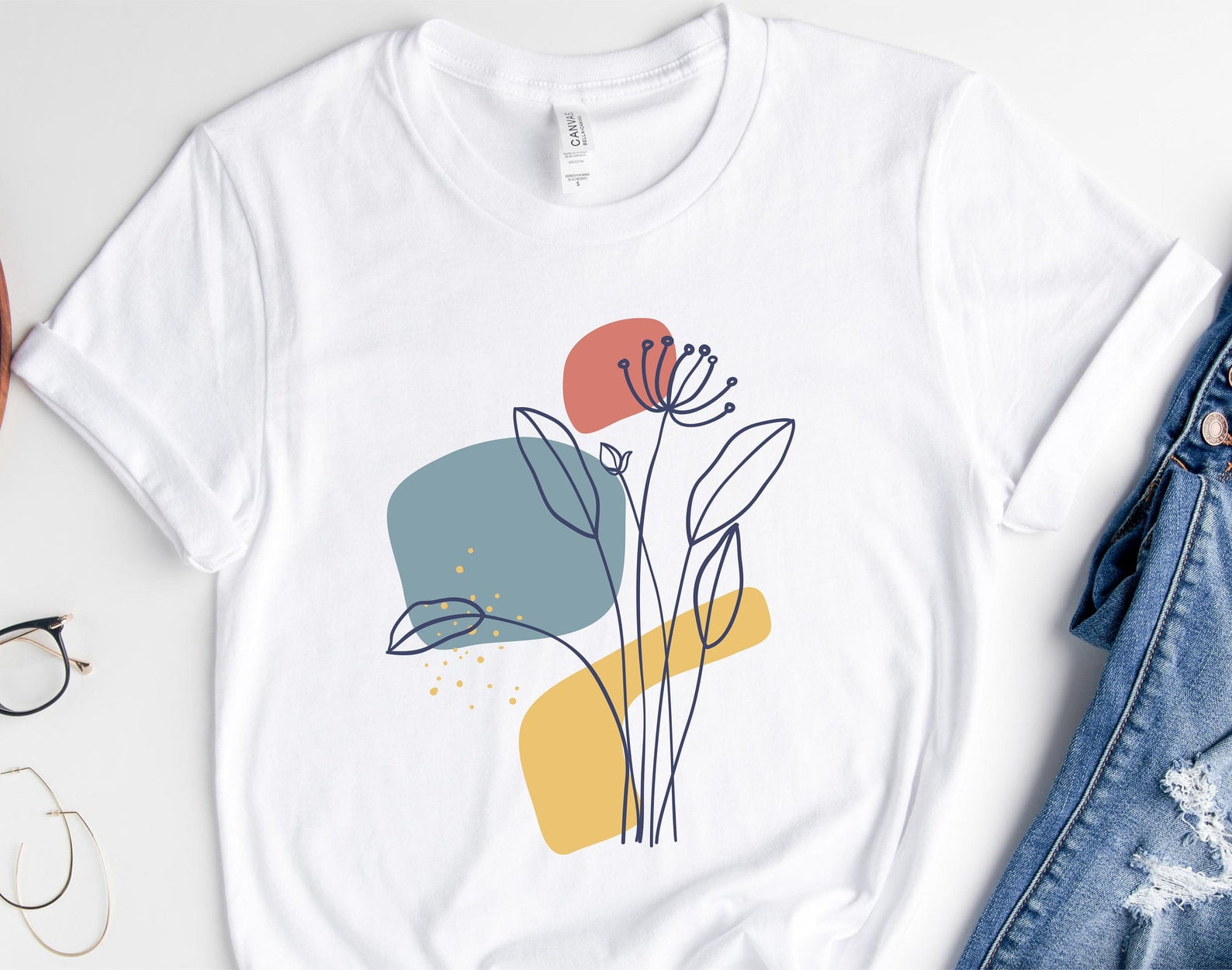 Abstract Flowers Shirt, Autumn Flowers Tee, Women Scandinavian Art ...