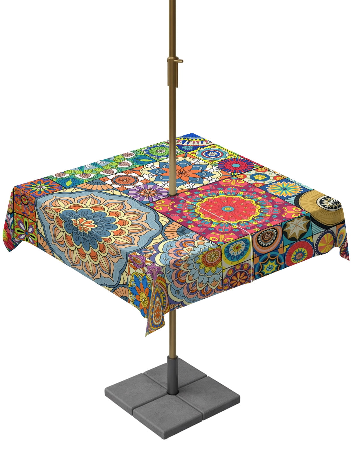Abstract Flowers Square Outdoor Tablecloth with Umbrella Hole Ethnic ...