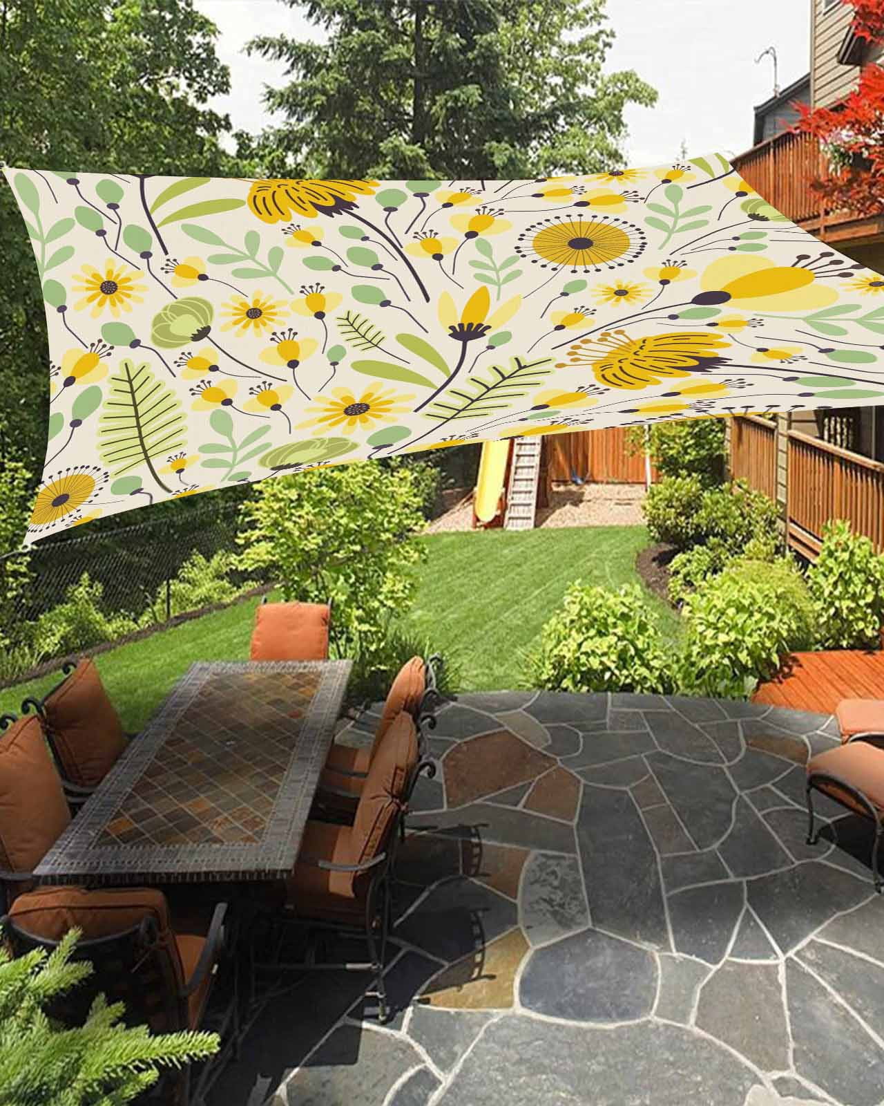 Abstract Flowers Sun Shade Sail 12'X16' Yellow Green Floral Leaf Retro ...