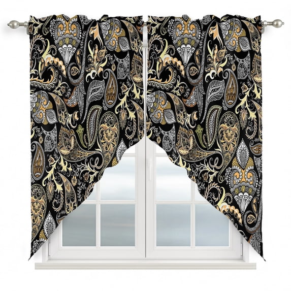 Abstract Flowers Swag Curtain Valance for Window 2 Panels Retro Paisley ...