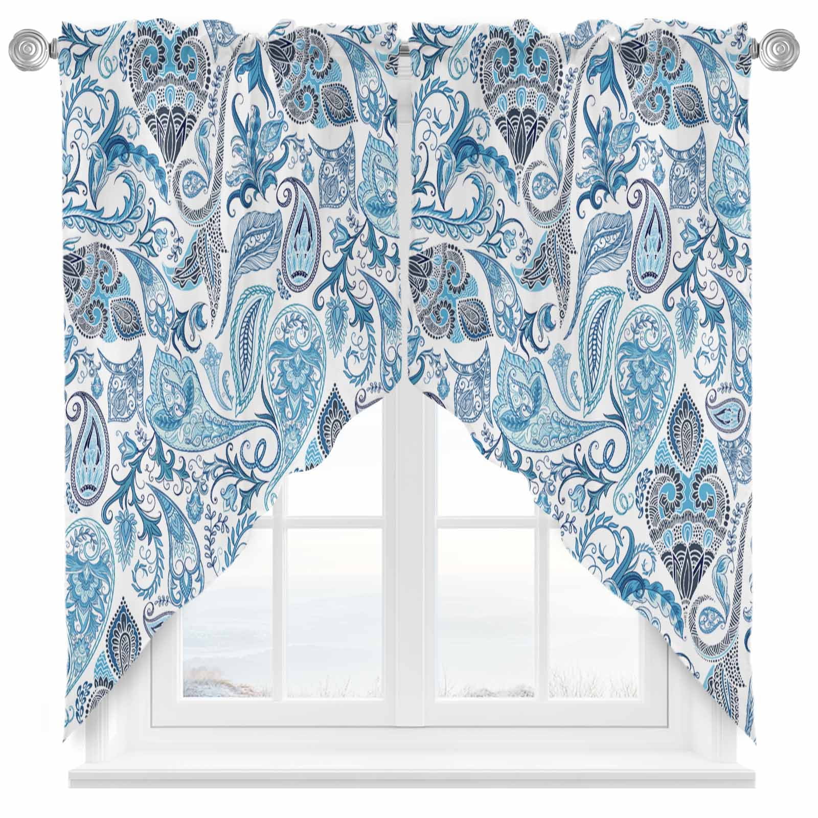 Abstract Flowers Swag Kitchen Curtain Valances, Retro Paisley Floral ...