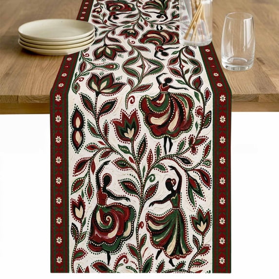 Abstract Flowers Table Runner - 36 Inch Long Modern Geometric Chic Red ...