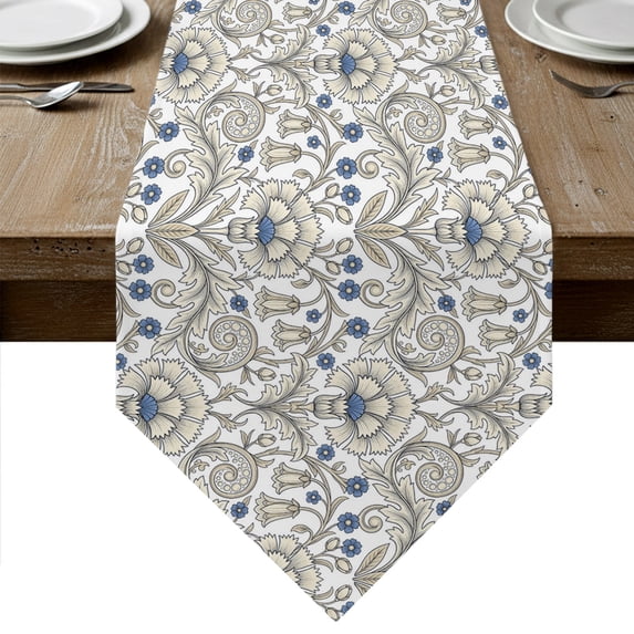 Abstract Flowers Table Runner Linen Burlap Table Runner 108 Inches Long ...