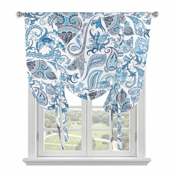 Abstract Flowers Tie Up Curtains, Retro Paisley Floral Pattern White ...