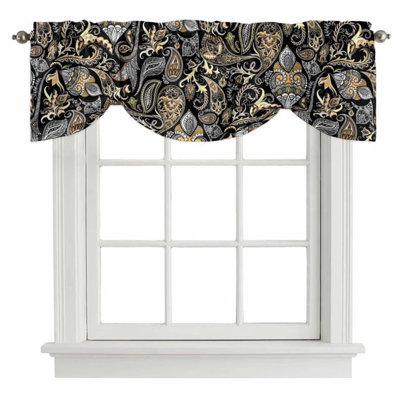 Abstract Flowers Tie Up Valance Curtains Retro Paisley Floral Pattern ...