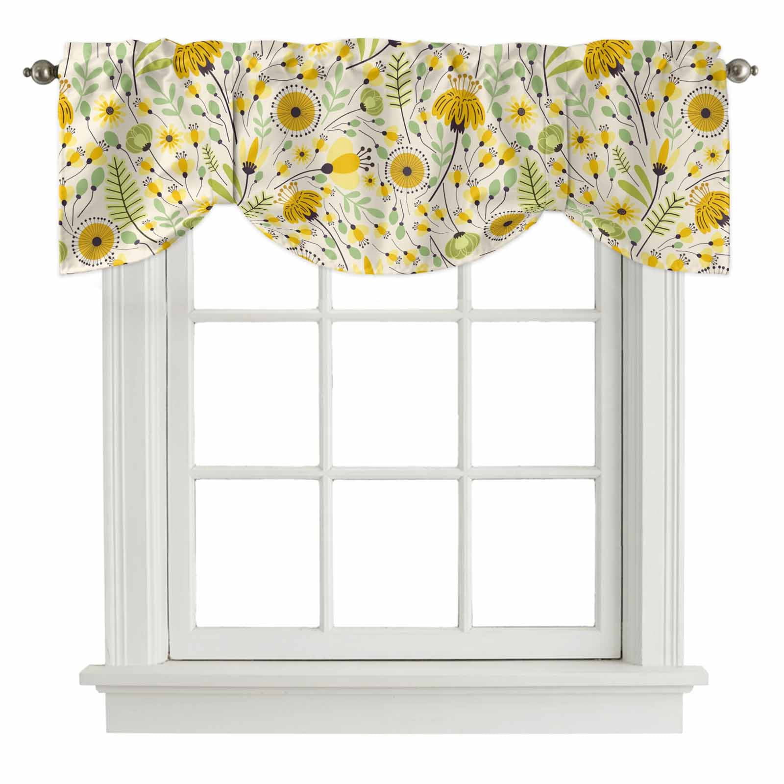 Abstract Flowers Tie Up Valance Curtains Yellow Green Floral Leaf Retro ...