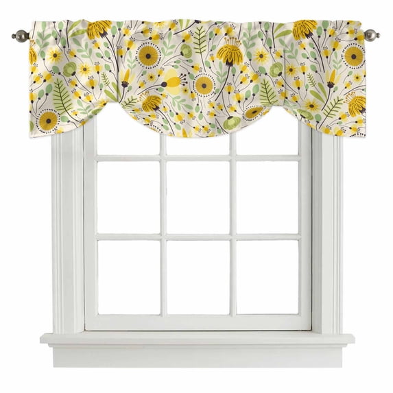 Abstract Flowers Tie Up Valance Curtains Yellow Green Floral Leaf Retro ...