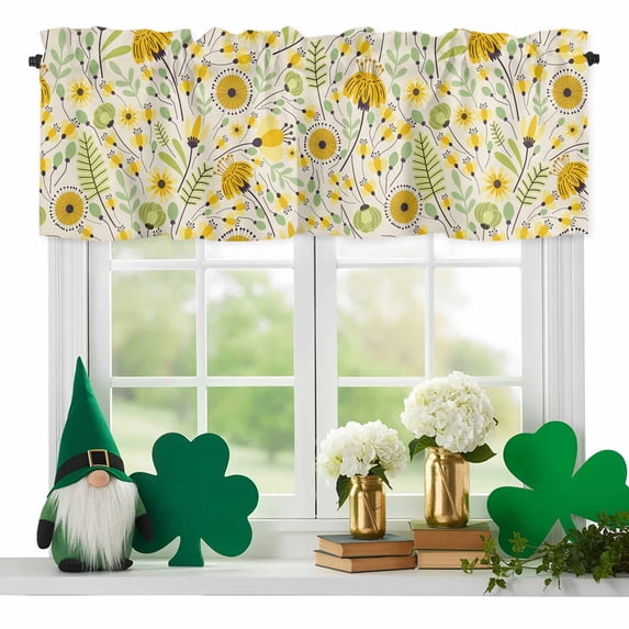 Abstract Flowers Valances for Windows, Yellow Green Floral Leaf Retro ...