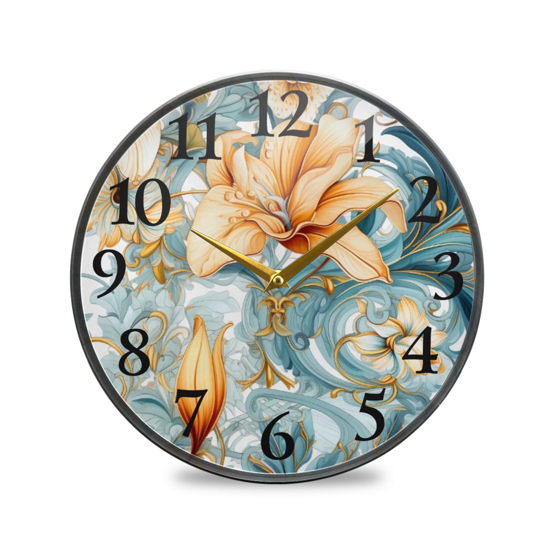 Abstract Flowers Wall Clocks Battery Operated 11.9 Inch Round Clock ...
