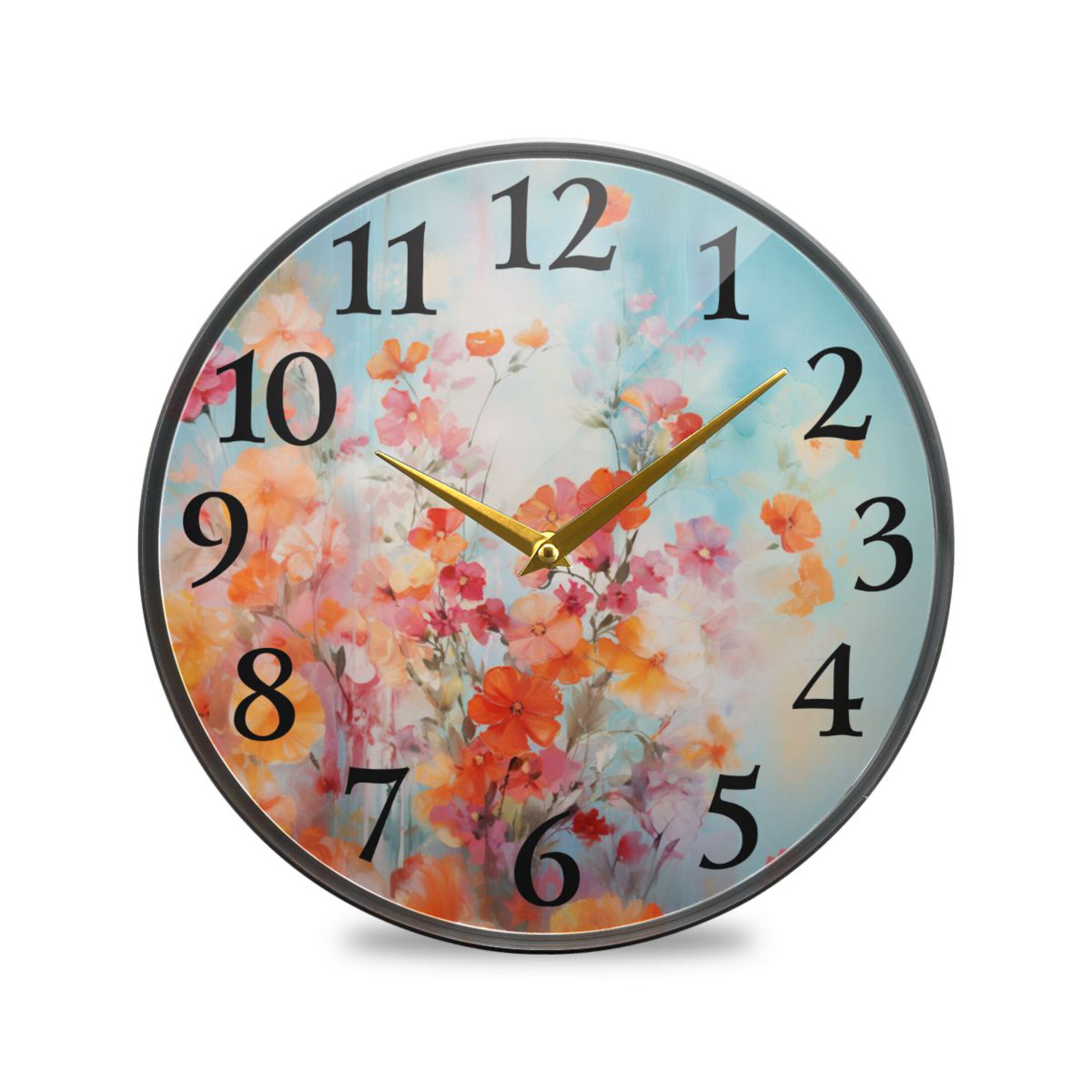 Abstract Flowers Wall Clocks Battery Operated 9.5 Inch Round Clock ...