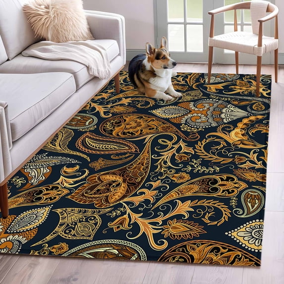Abstract Flowers Washable Area Rug 4x6 Retro Paisley Floral Pattern ...