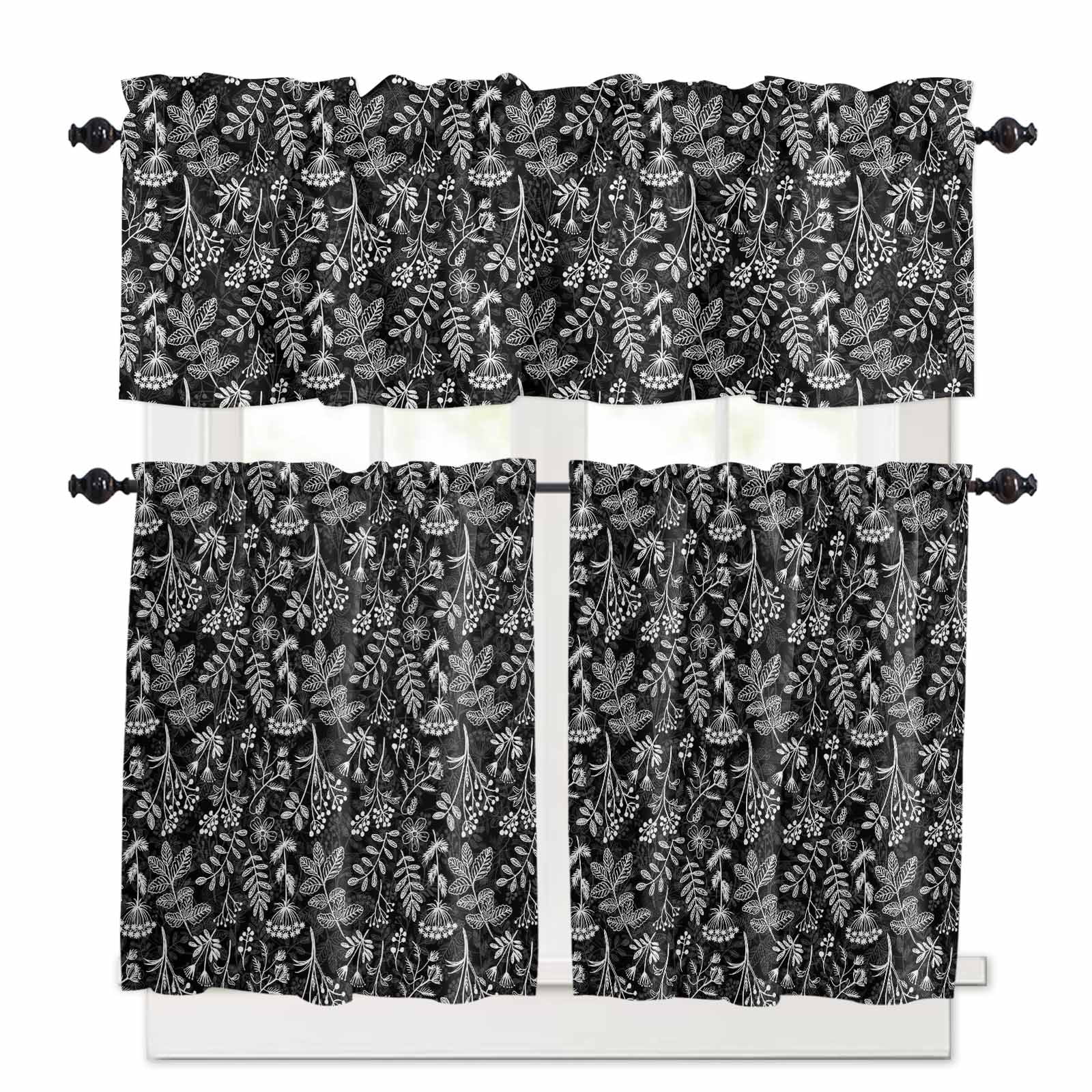 Abstract Flowers Window Curtains Valance Set of 3 White Dandelion ...
