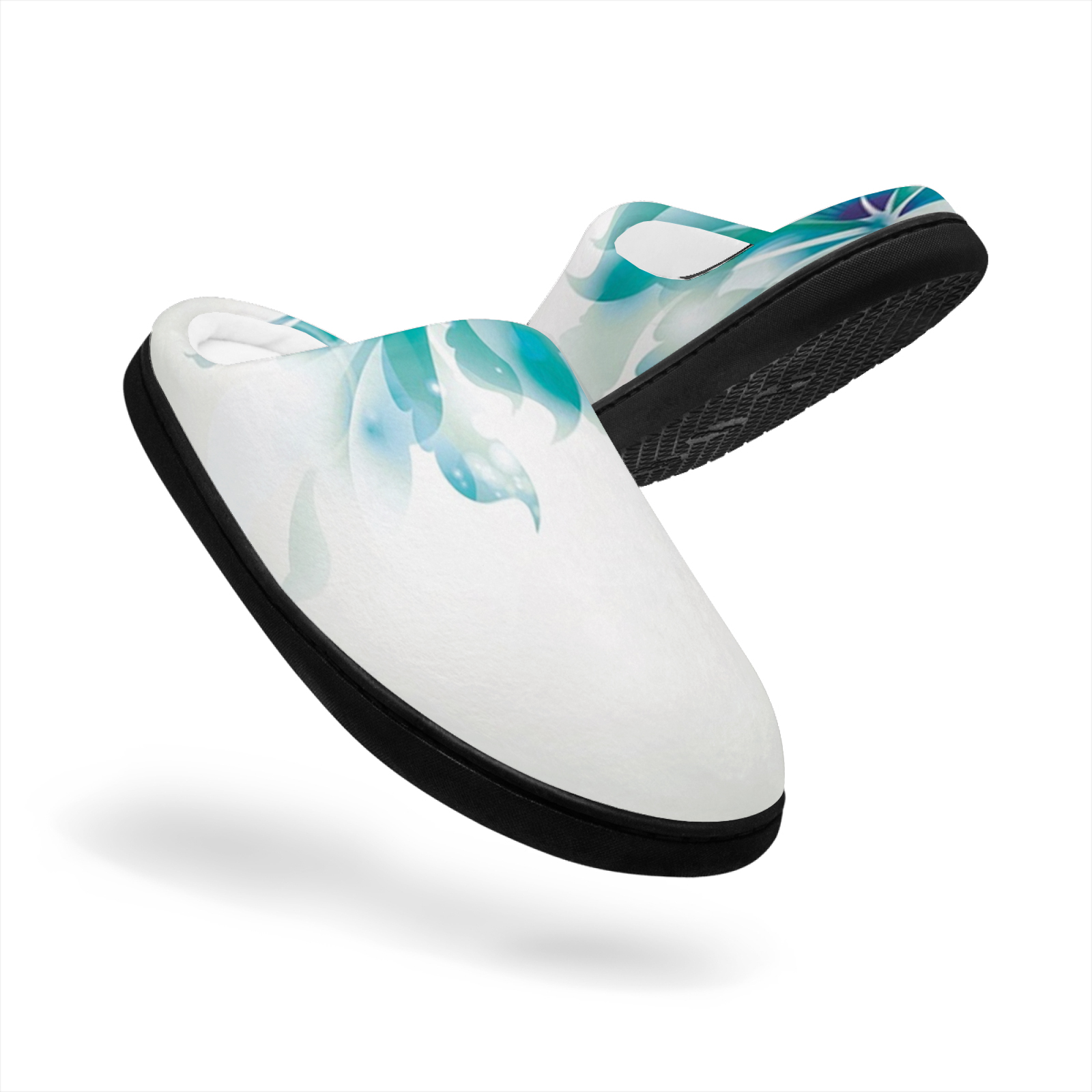 Abstract Flowers,Womens Cozy flannel Slippers Soft Slip on,Blue ...