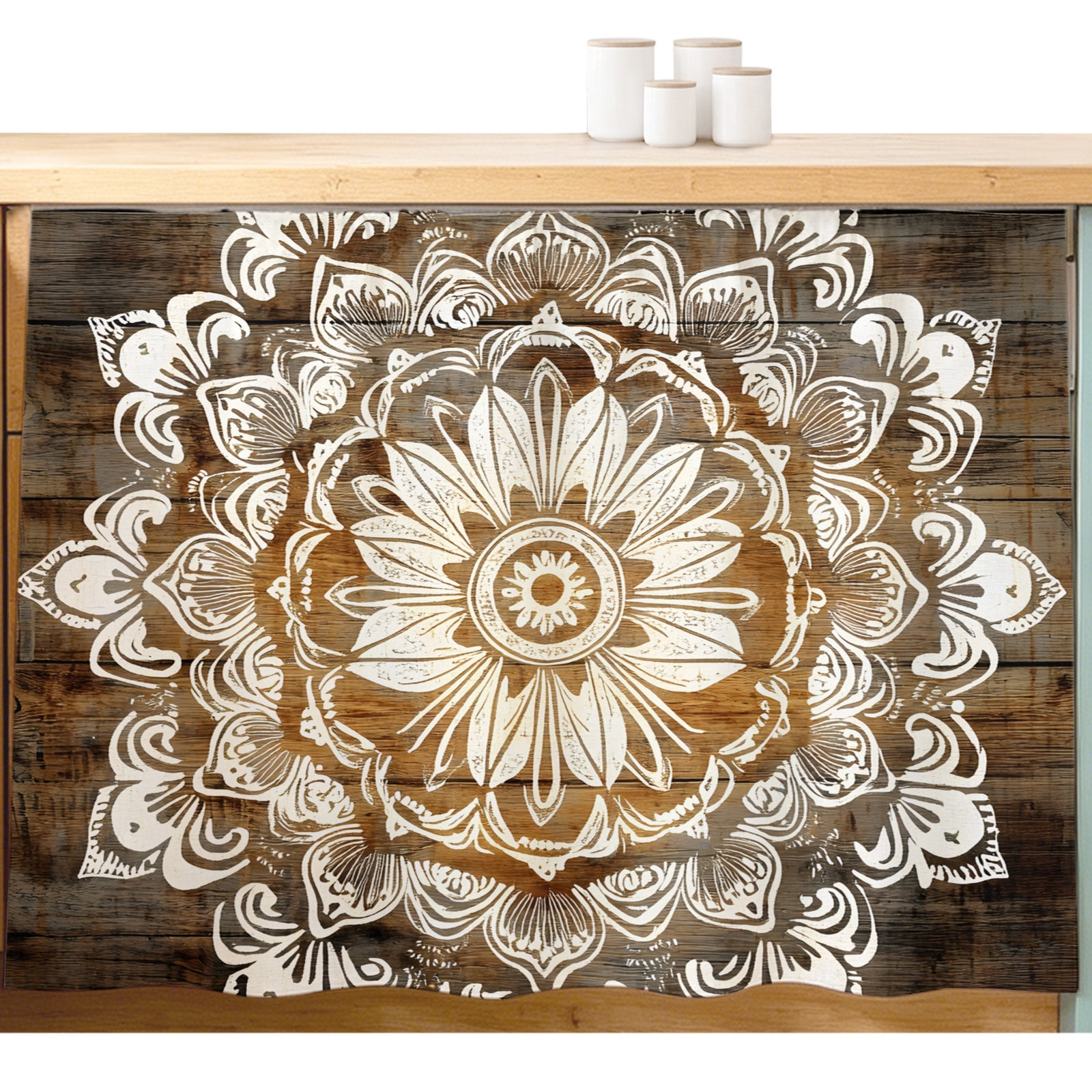 Abstract Flowers Yellow Cabinet Curtains Vintage Wood Grain Sink Skirt ...