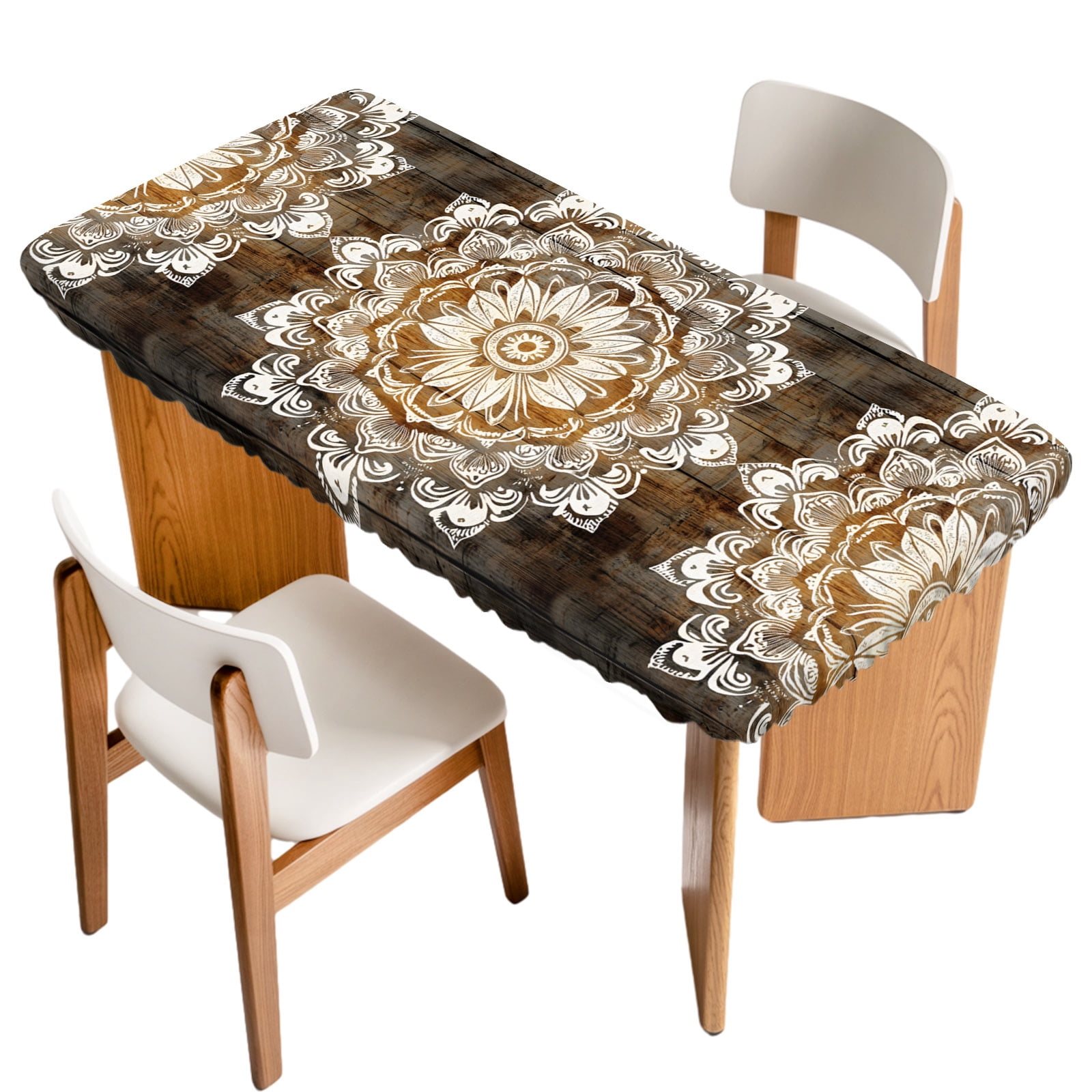 Abstract Flowers Yellow Fitted Rectangle Tablecloth 32" x 72" Vintage ...
