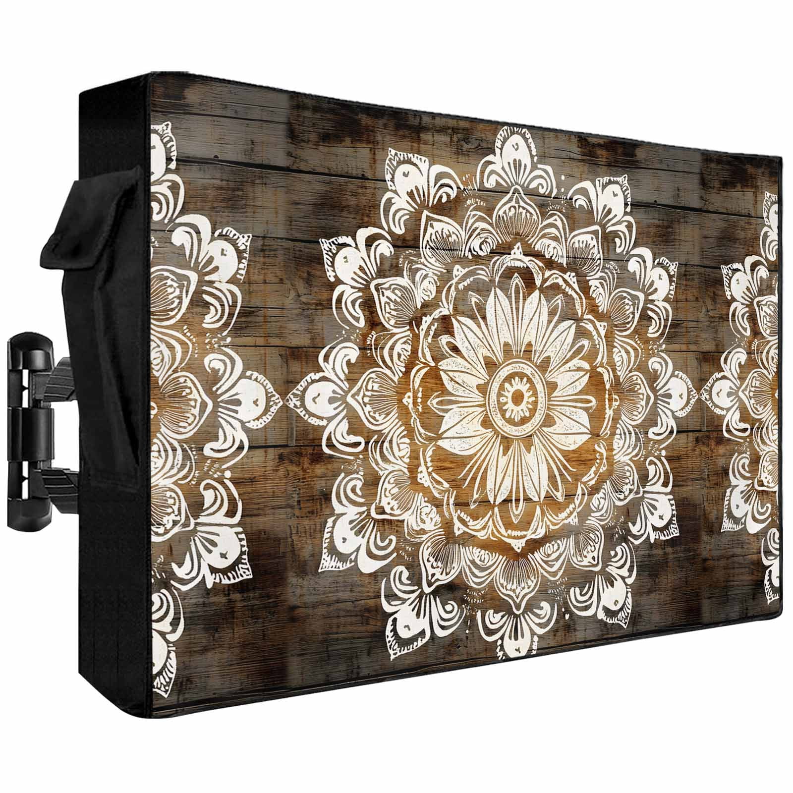 Abstract Flowers Yellow Outdoor TV Cover 40 to 43 inch Vintage Wood ...