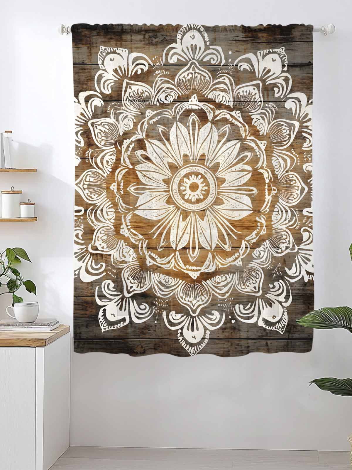 Abstract Flowers Yellow Sheer Curtains 72 Inch Long 1 Panel Vintage ...