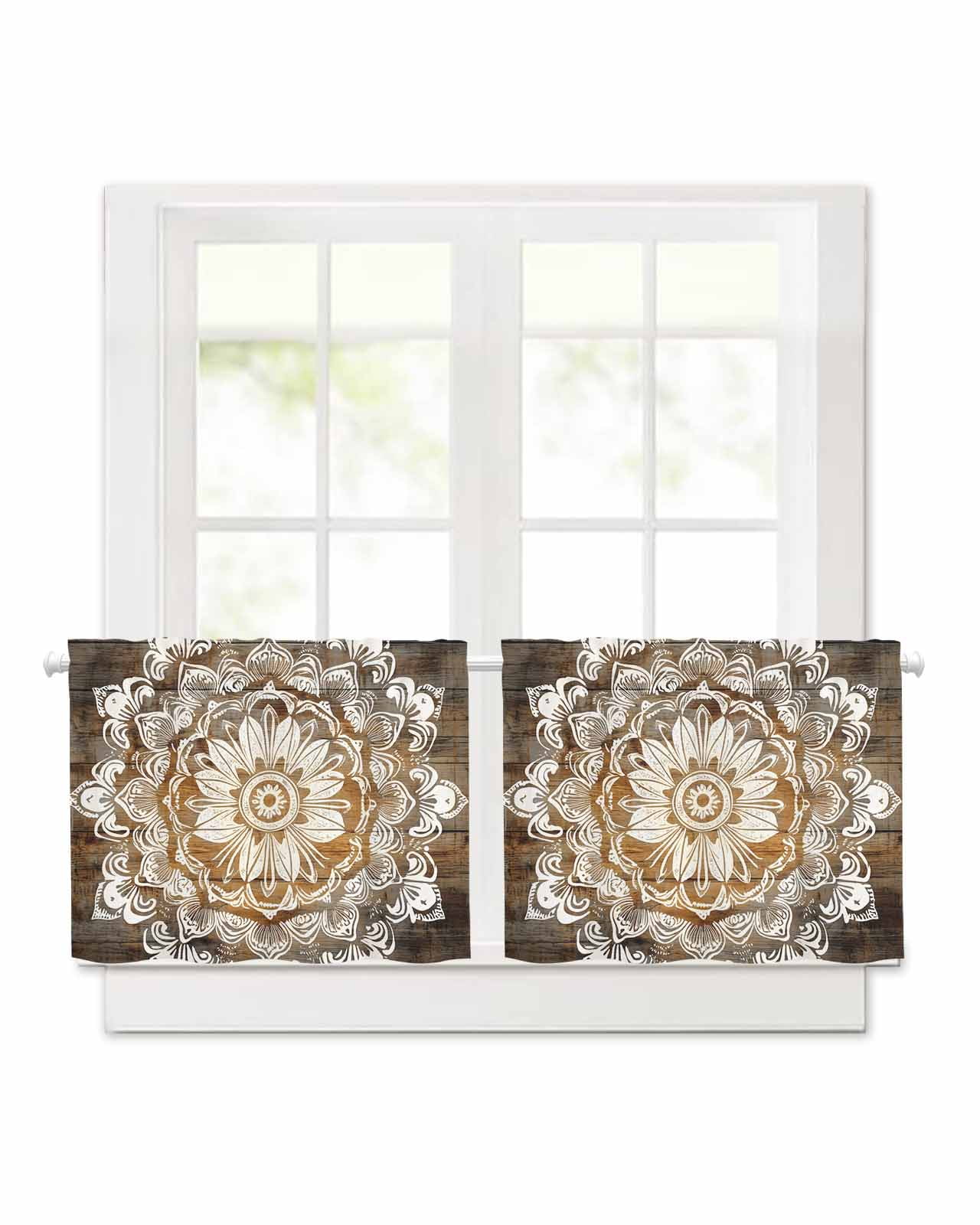 Abstract Flowers Yellow Short Blackout Curtains 30 Inch Long Vintage ...