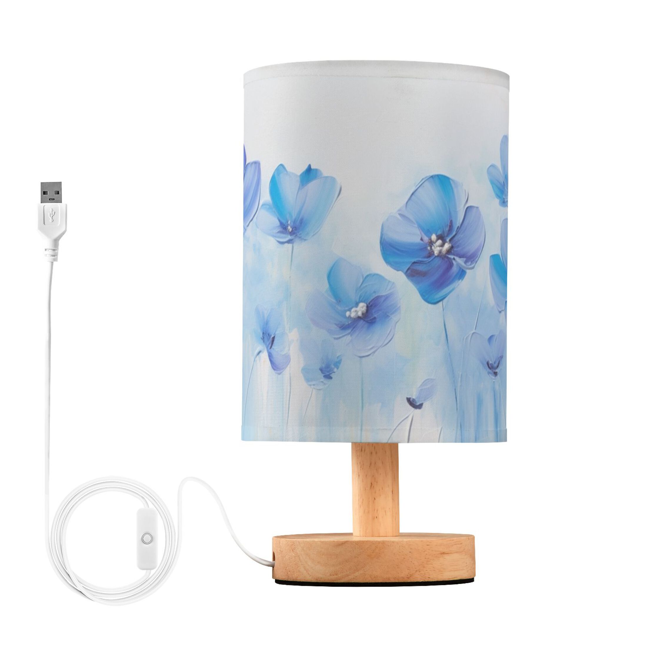 Abstract Flowers on Blue Bedside Table Lamp LED Warm Lights with USB ...
