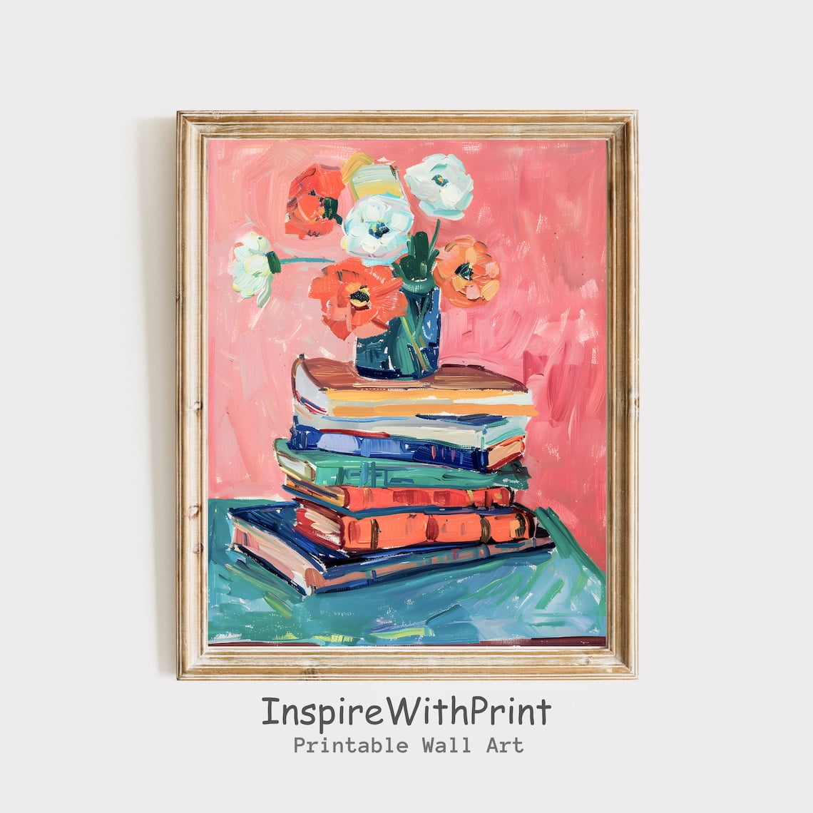 Abstract Flowers with Stack of Books Poster Inspired Art, Artful Books ...