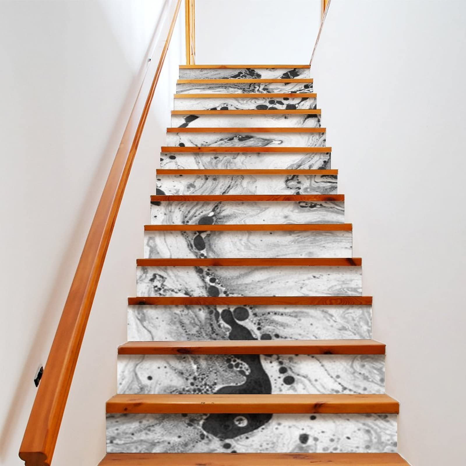 Abstract Flowing Black White Marble Stair Stickers Marbling Staircase ...