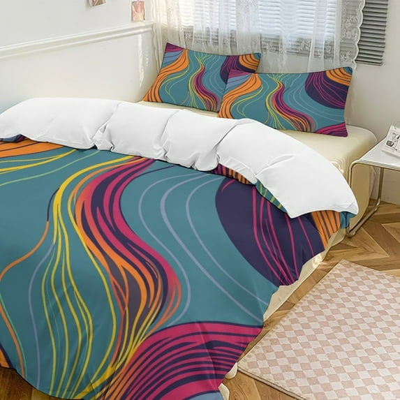 Abstract Flowing Colorful Lines Bedding Set Duvet Cover with Pillowcase ...