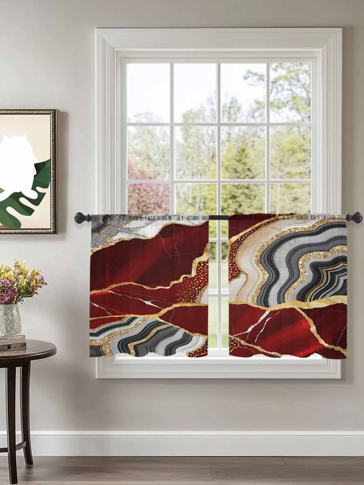 Abstract Flowing Marble Fluid Art Chiffon Sheer Curtains 54 Inches Long ...